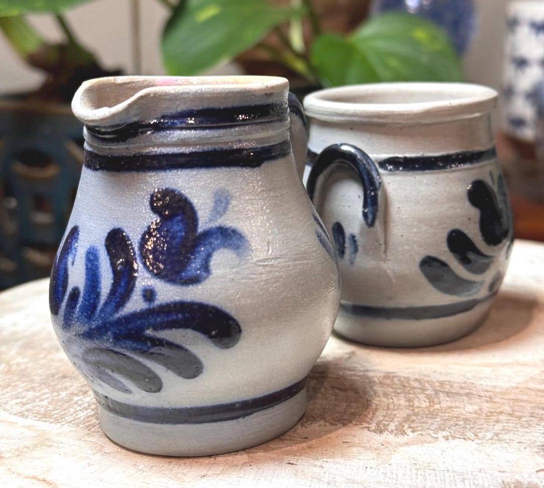 Vintage Salt Glazed Pottery German Artisan Blue Gray No Markings ...