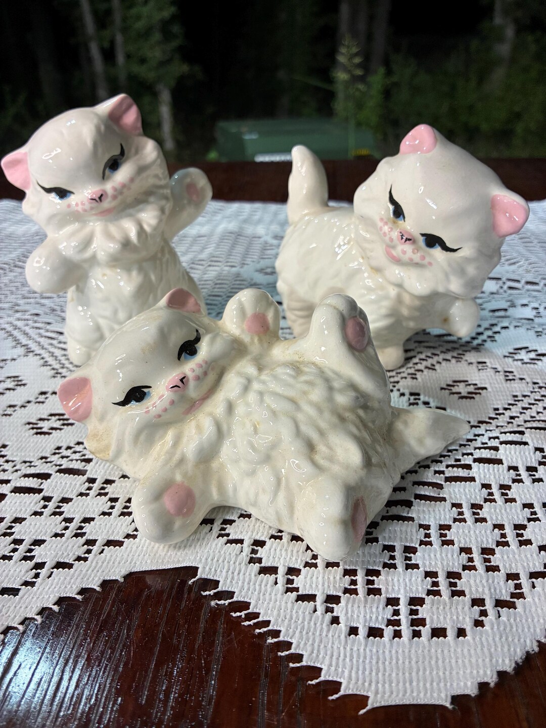 Cat Lover Vintage Ceramic White Cats Kittys Whimsical Cute Cat Lady Cat ...