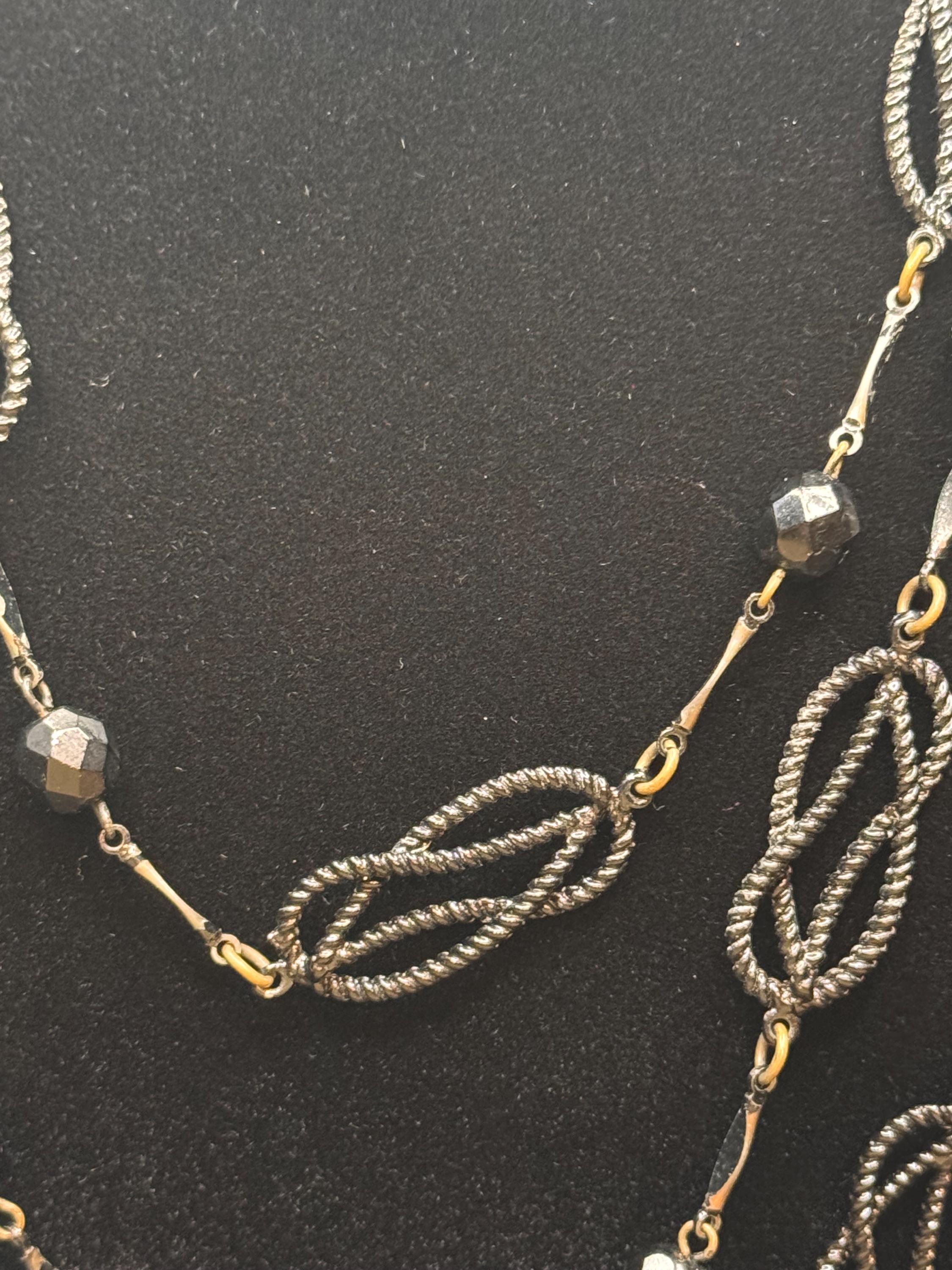 Black Long Beaded Necklace Vintage Black Chain With Gold Necklace Rare ...