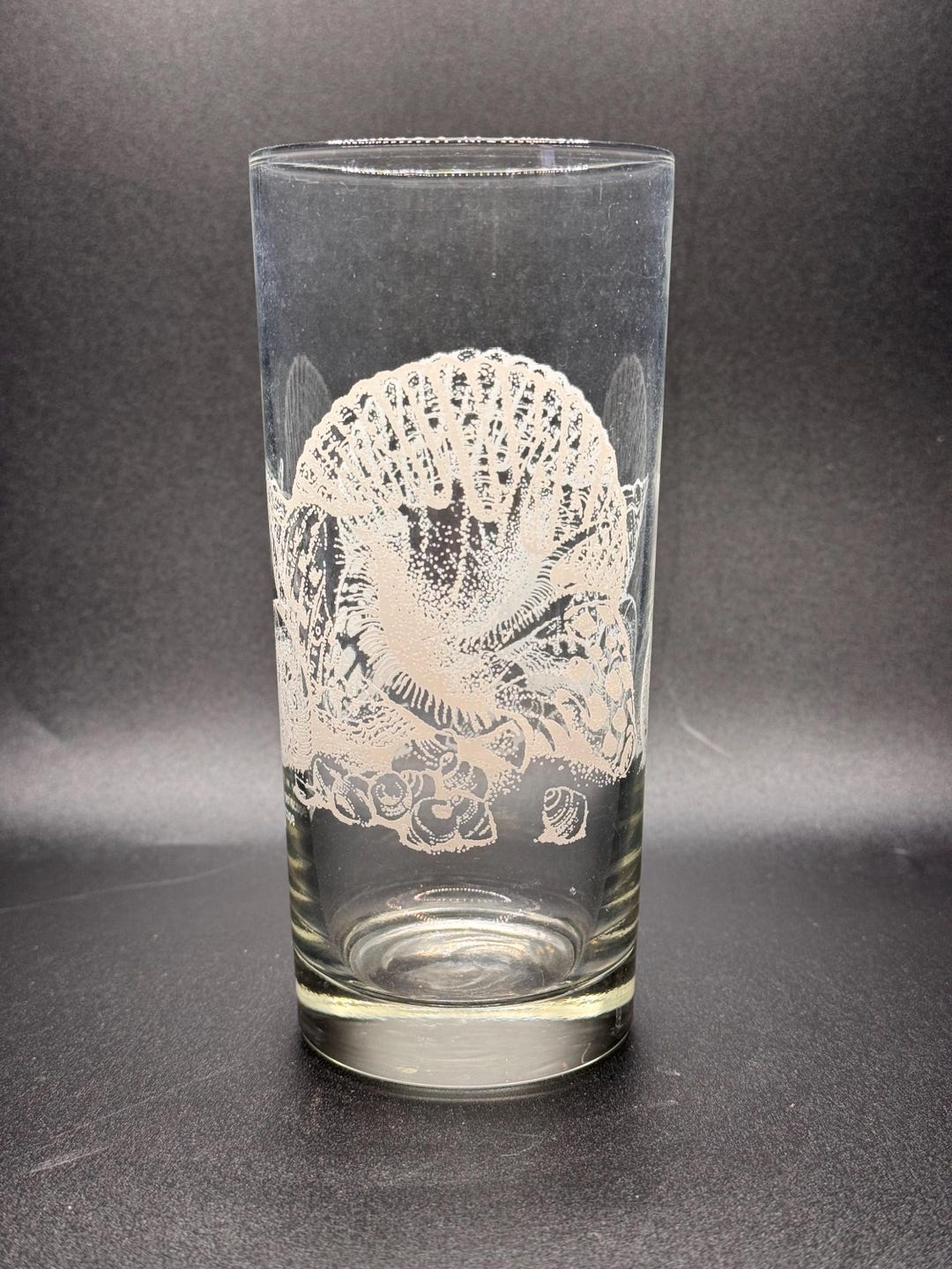 Vintage Etched Periscope Glass With Shell Design | 6.25” Tall Coastal ...