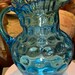 Large Vintage Fenton Blue Optic Coin Dot Pitcher With Crimped Ruffled ...