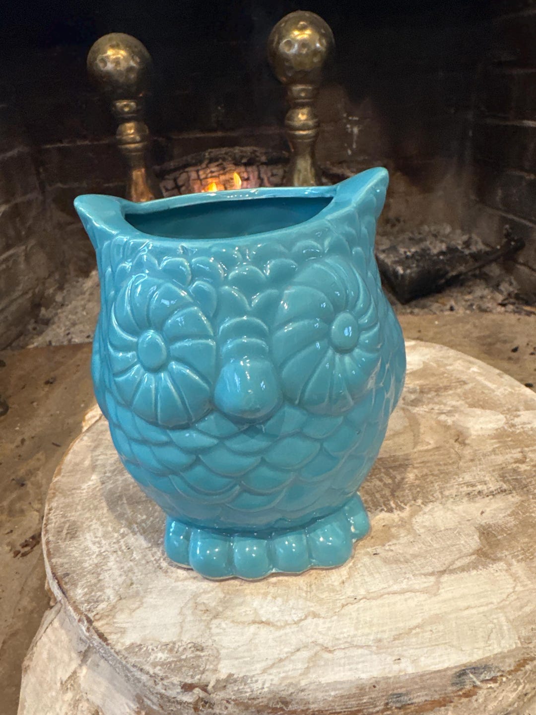 Turquoise Blue Ceramic Owl Planter, 5 Inches Tall, 5 Inches in Diameter ...