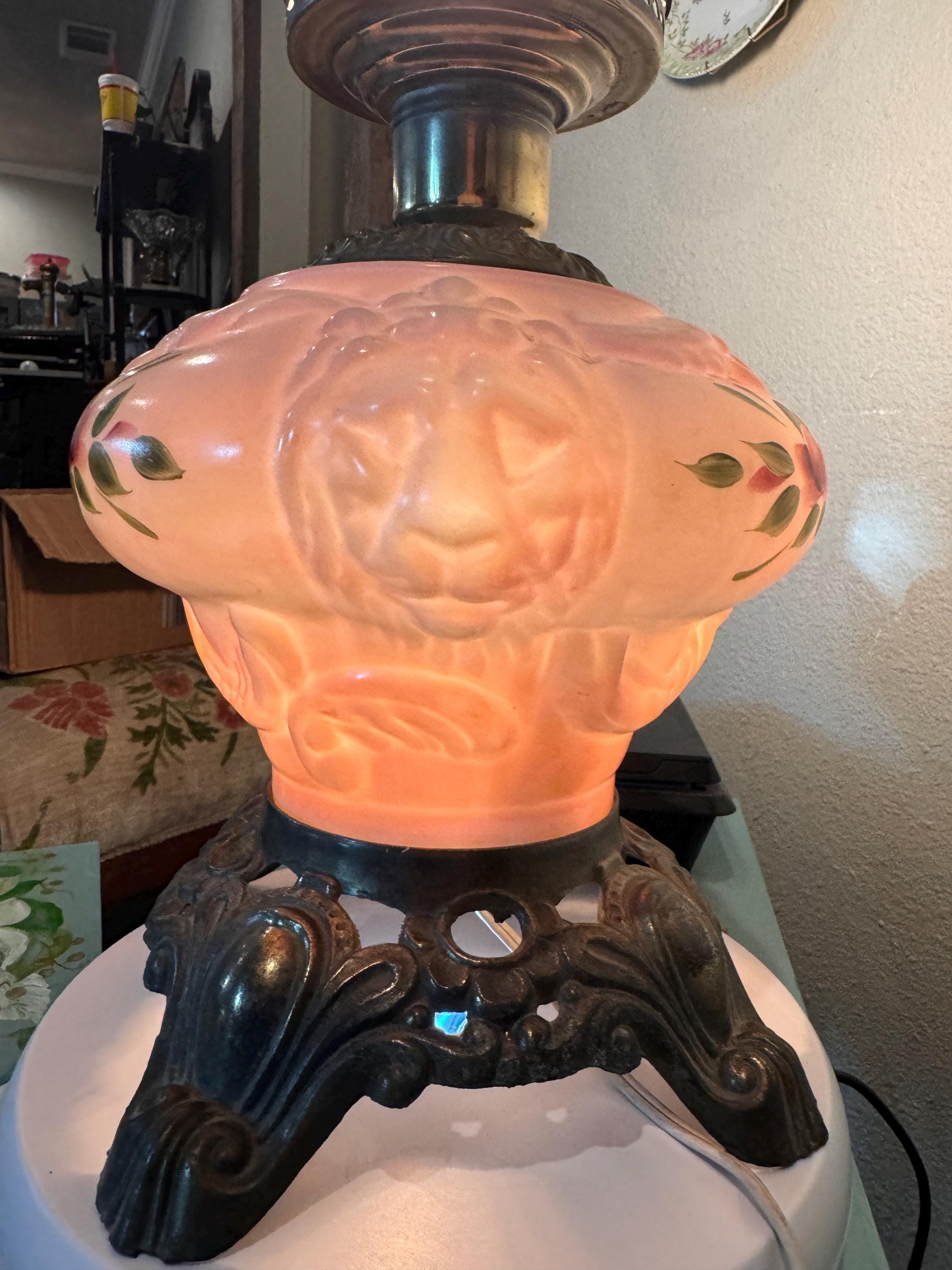 Fenton Glass Lamp Lion Granny Style Decorating Living Room Old Timey ...