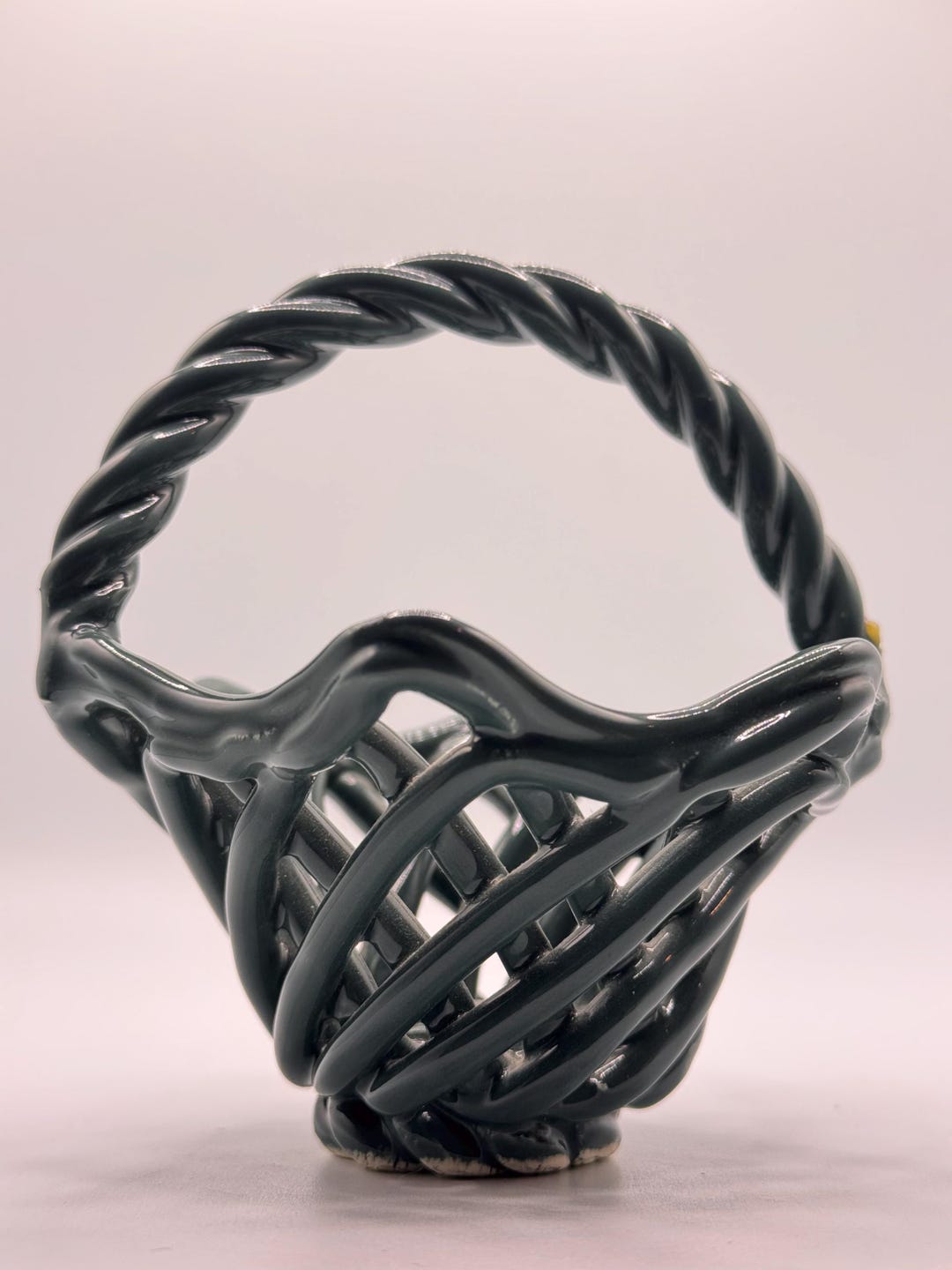 Ceramic Small Woven Basket Weave Design Deep Green Blue Bowl Handmade ...