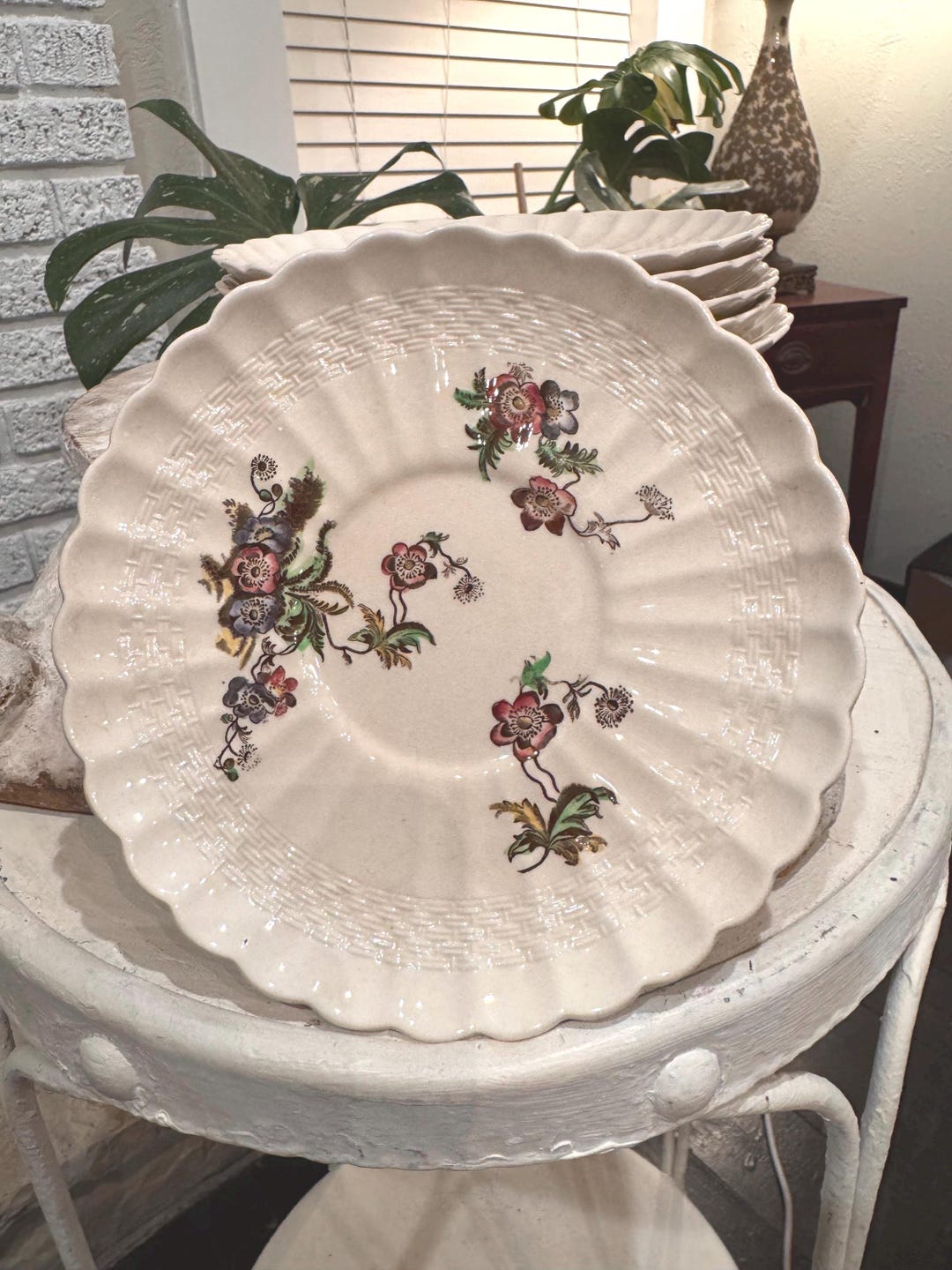 Vintage Copeland Spode Wicker Lane Plate Set, Scalloped Edges, Floral ...