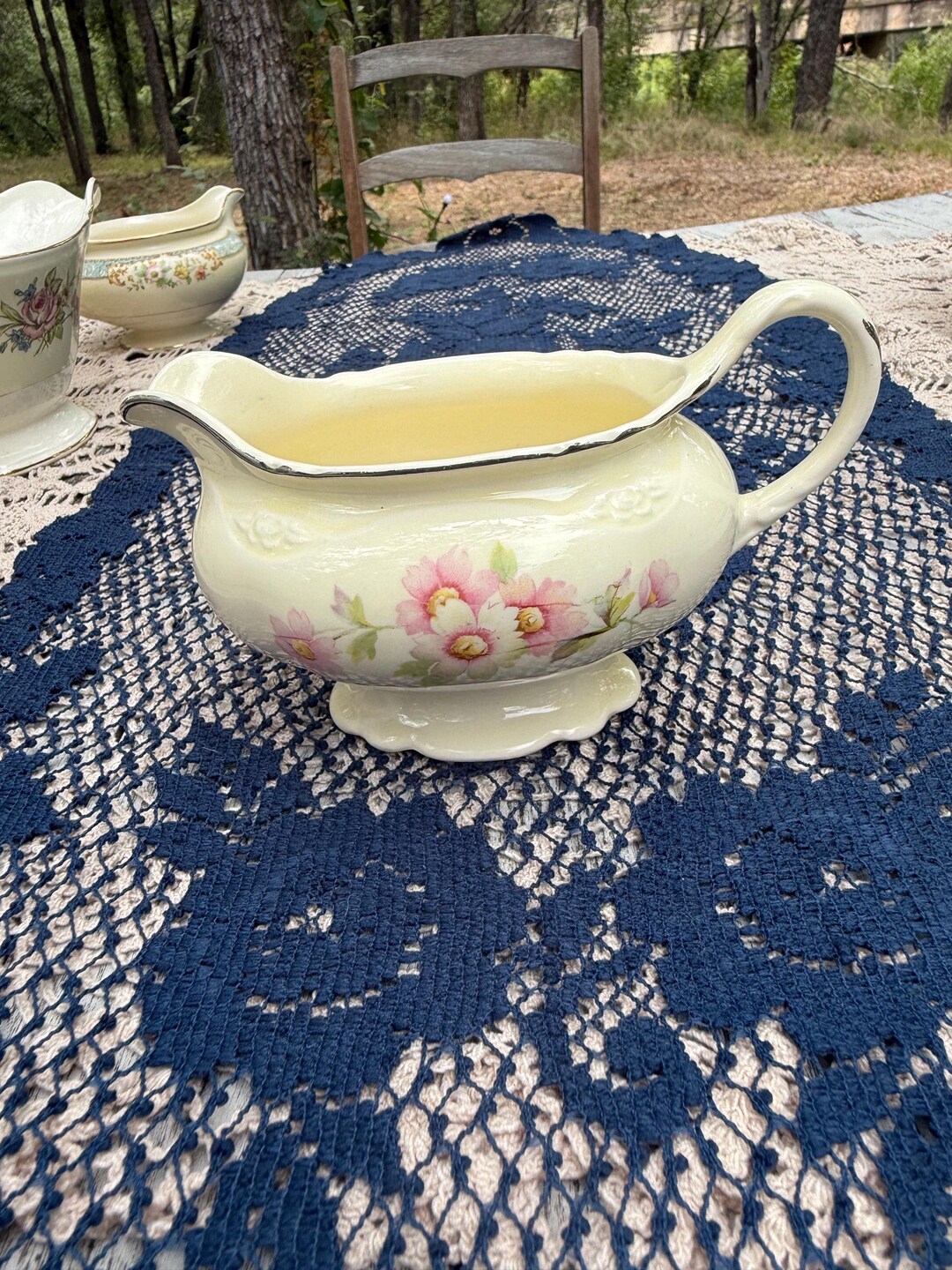 Vintage 1940s Homer Laughlin Eggshell Nautilus Creamer Blue Dawn Floral ...