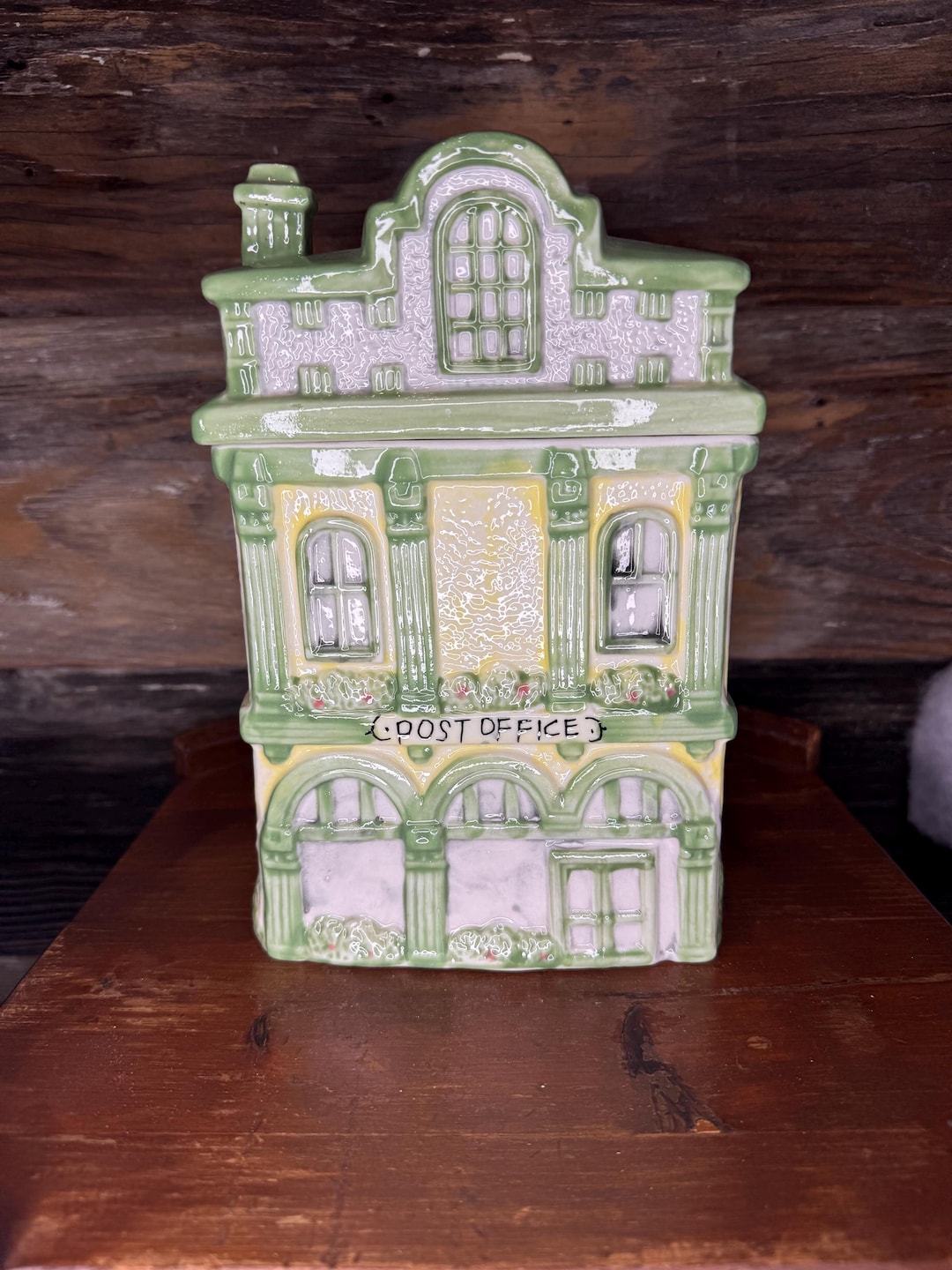 Vintage Post Office Cookie Jar, Hand-painted, Ceramic Village, Green - Etsy