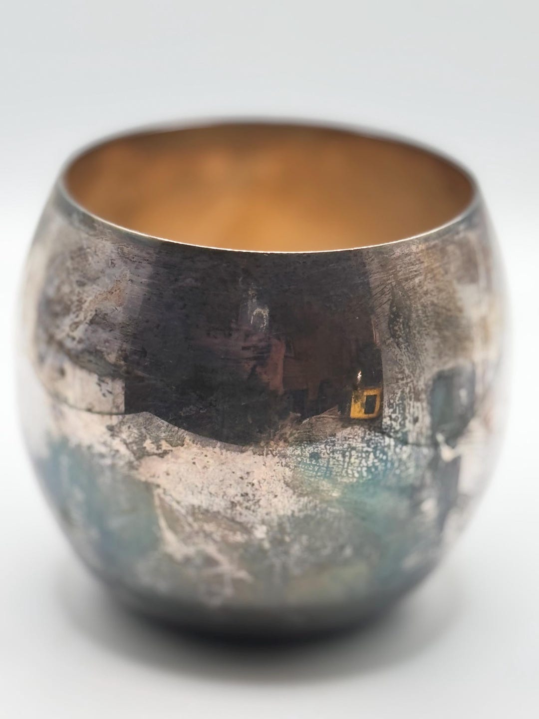 MCM Silverpated Tumbler Glass Glasses, Moscow Mule Aged Patina Cup ...