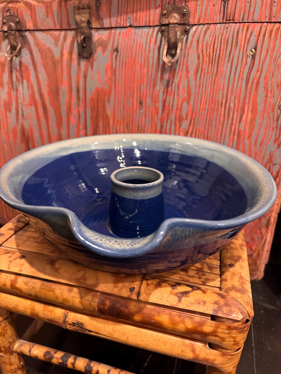 Vintage Chicken Roaster Pottery Stoneware Pan Chicken Cooker Blue ...