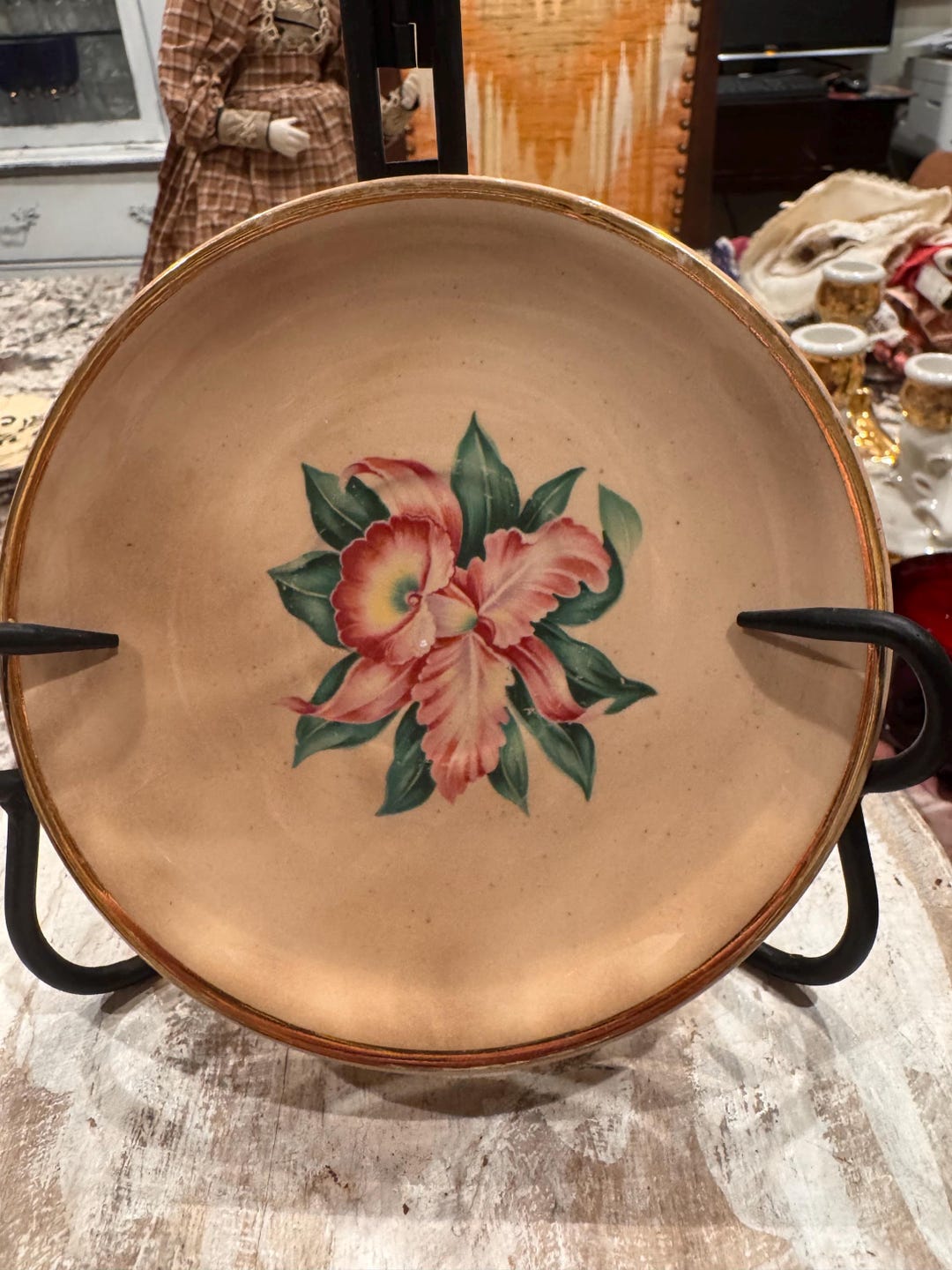 Paden City Pottery Modern Orchid 6” Orphan Plate Pink Flower Tan Plate ...