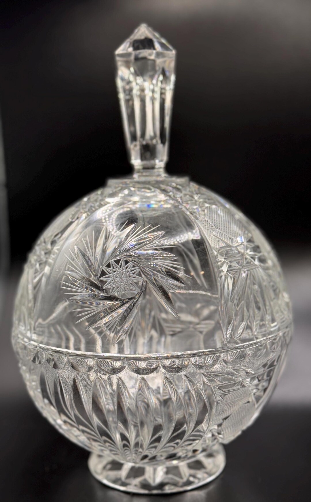 LARGE HEAVY Vintage Cut CRYSTAL Candy Dish With Lid – Starburst and Fan ...