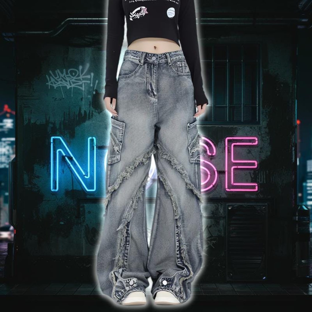 Vintage High Waist Ripped Baggy Jeans, Gradient Y2K Jeans, Vintage ...