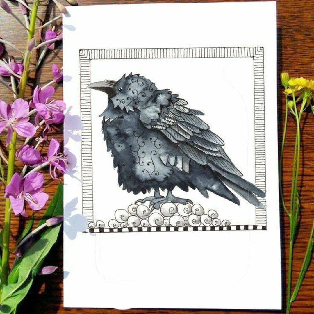 Fluffy Raven 2 Greeting Card 5 X 7 Card Cheryl Lacy - Etsy