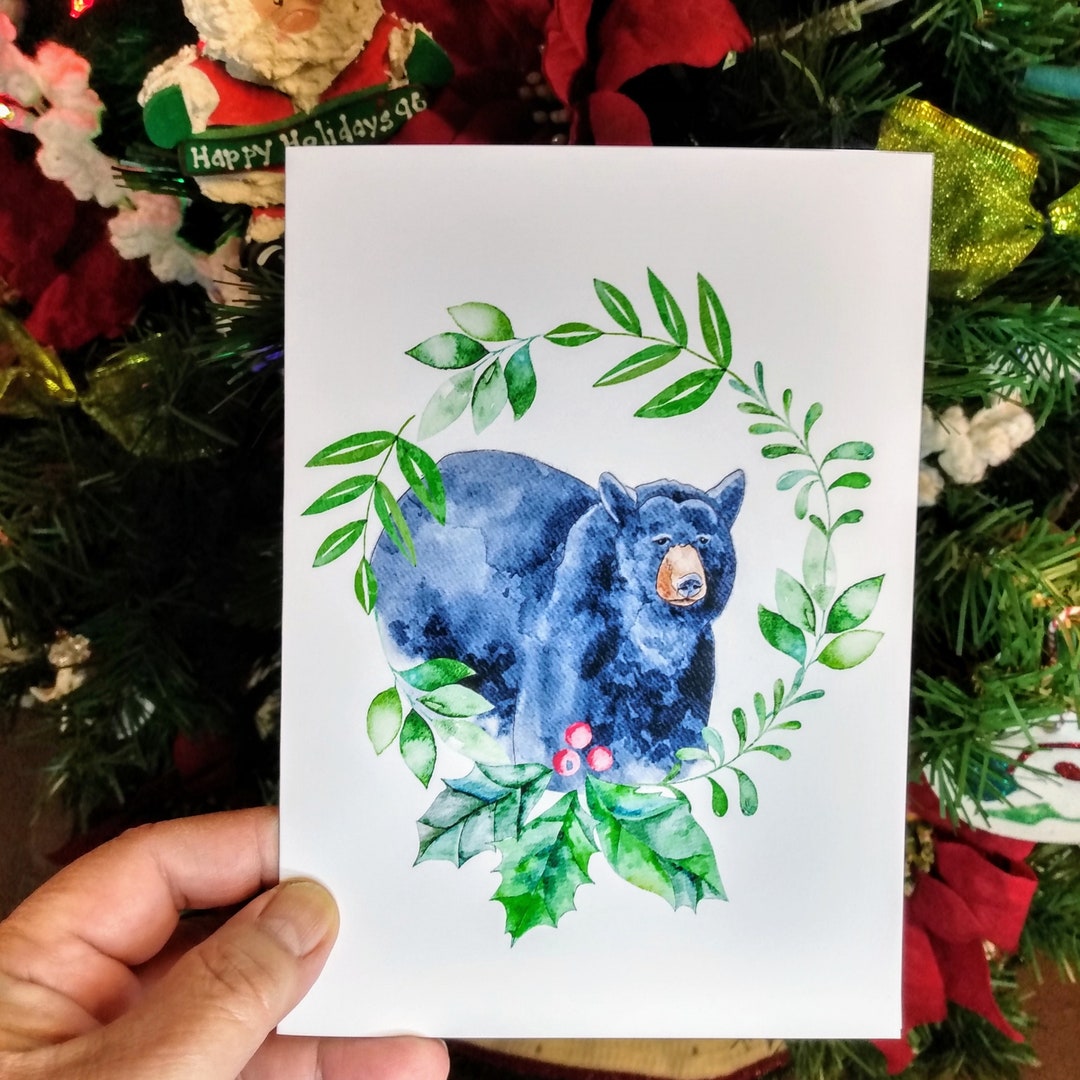 Bear Wreath |christmas Greeting Card | 5 X 7 Card | Cheryl Lacy - Etsy