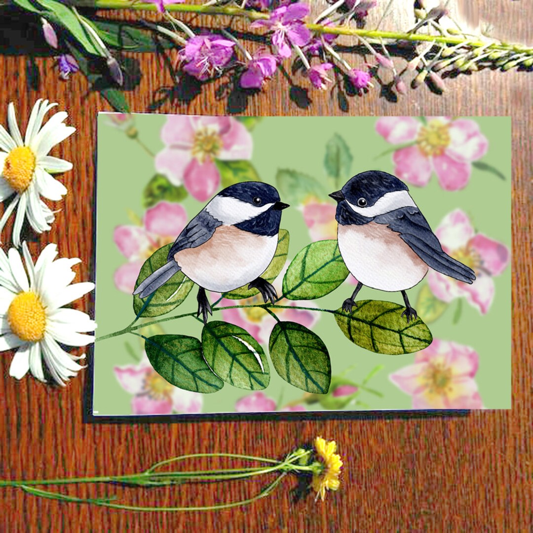 Two Chickadees Greeting Card 5 X 7 Card Cheryl Lacy - Etsy