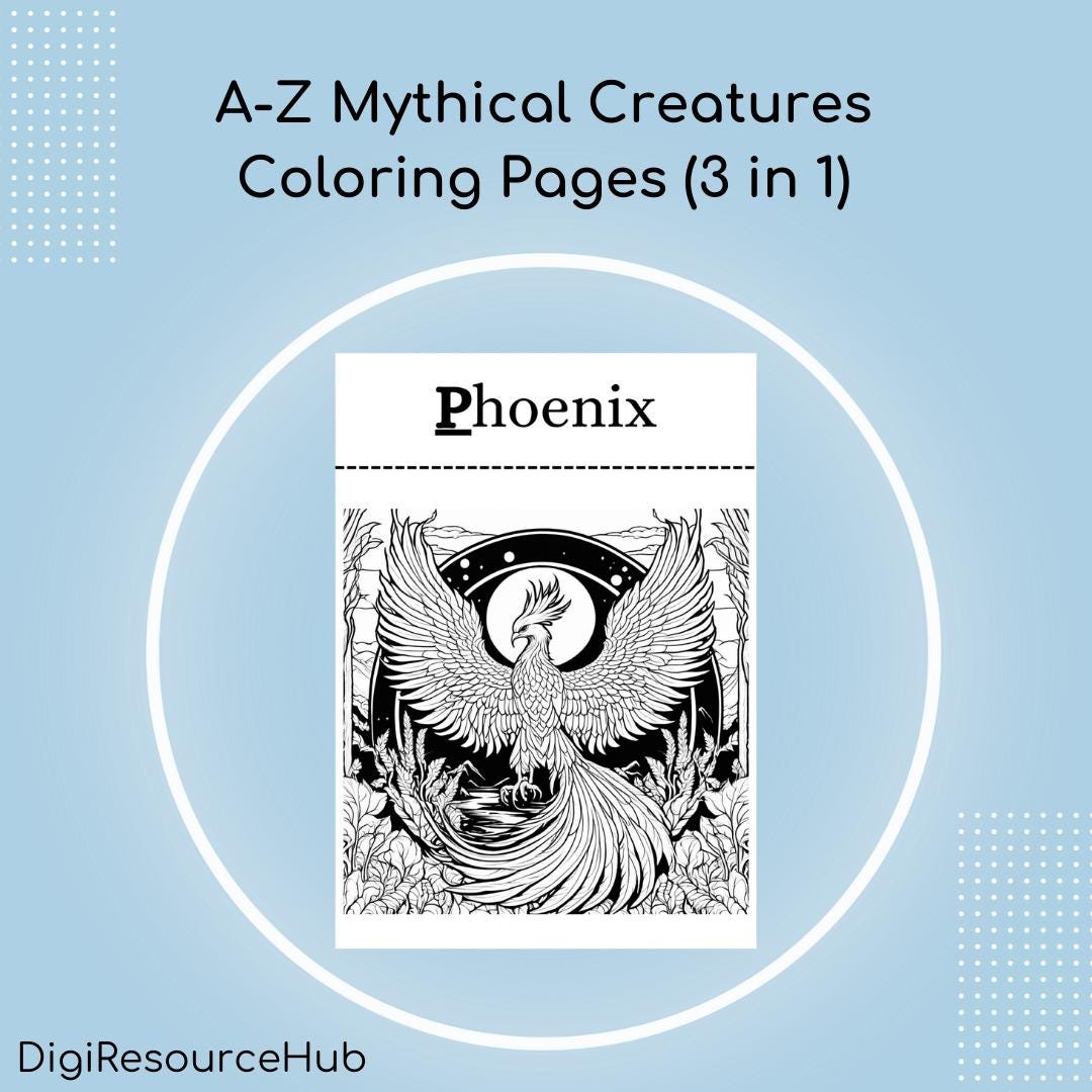 Printable A-Z Mythical Creatures Coloring Pages 3 in 1 - Etsy