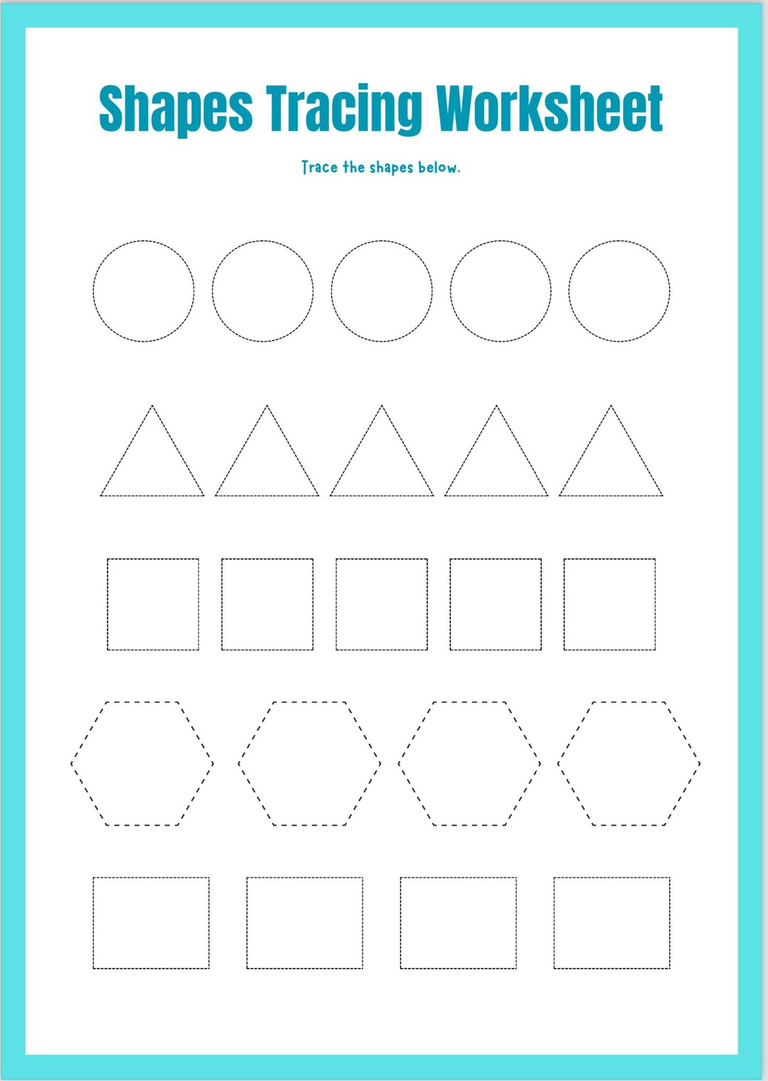 Shape Tracing Worksheet - Etsy