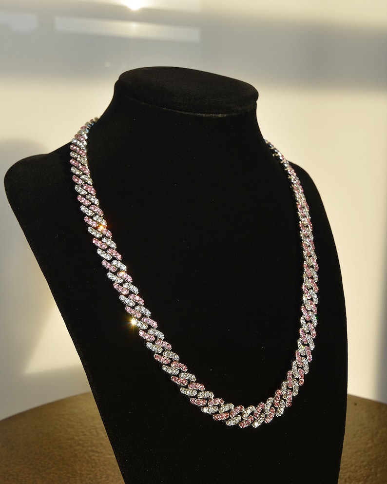 Cuban Link Silver and Pink Diamond Chain - Etsy
