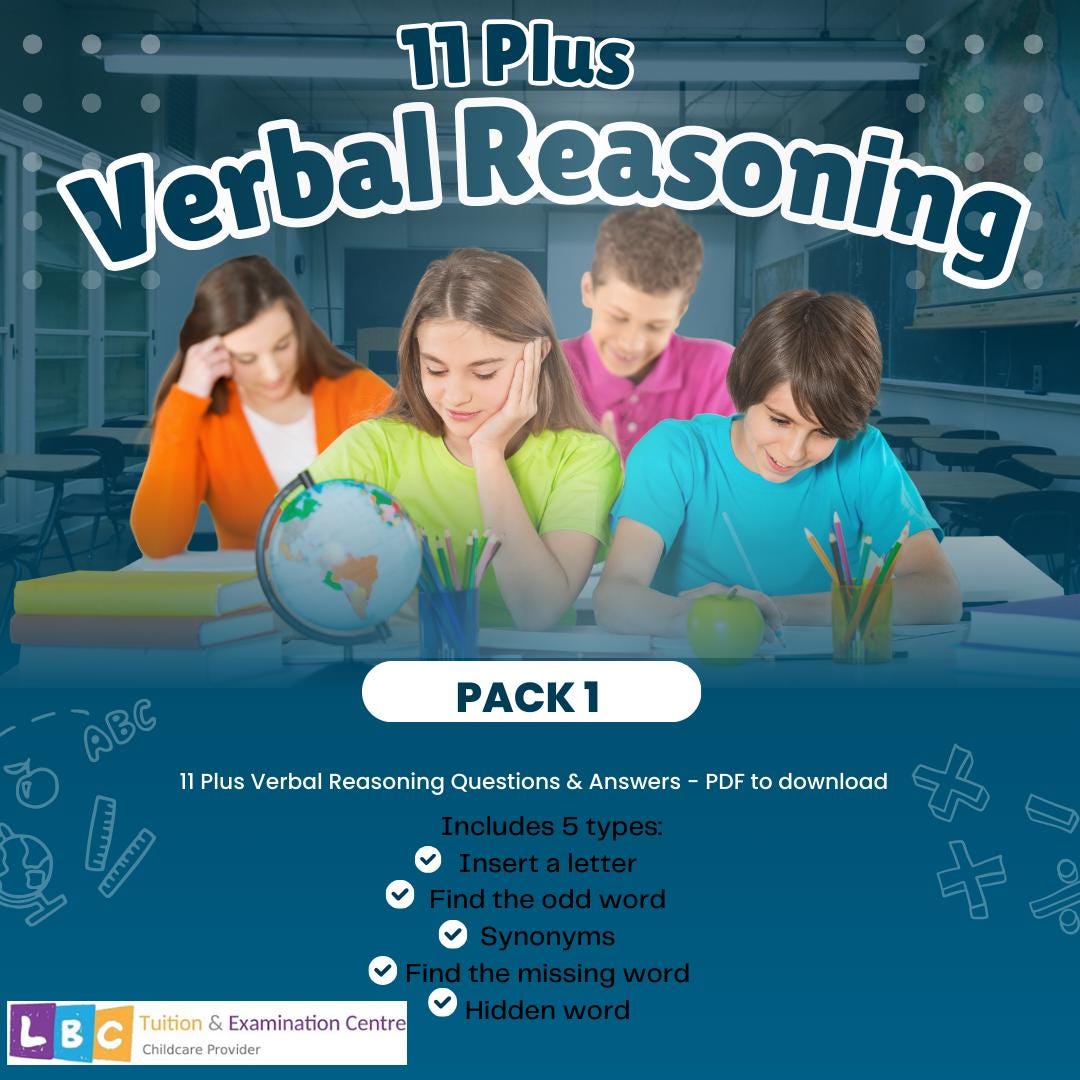 11 Plus Verbal Reasoning Questions And Answers Pdf Pack 1 Etsy