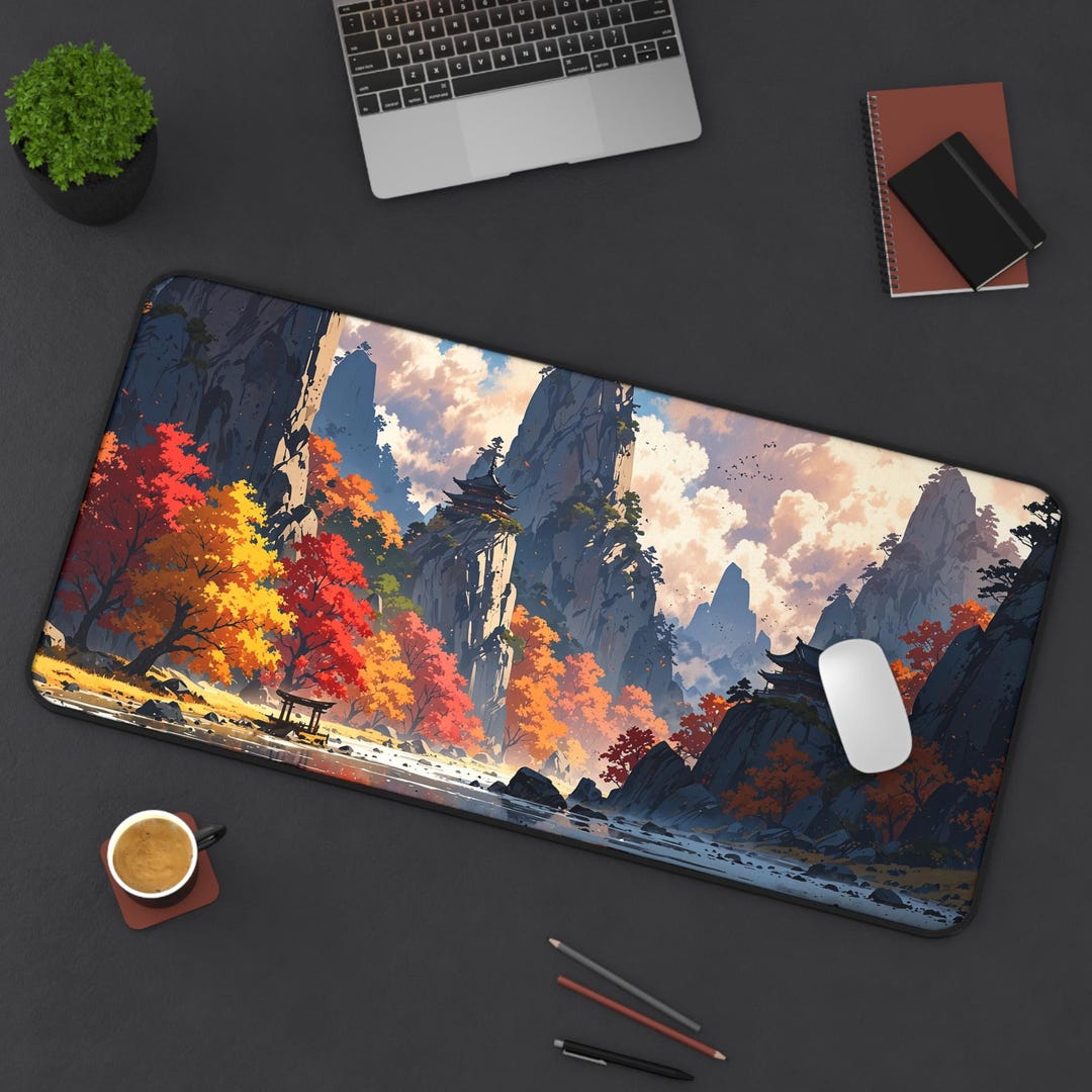 Japan Desk Mat XL, RGB Asian Landscape Design, Japanese Office Decor ...