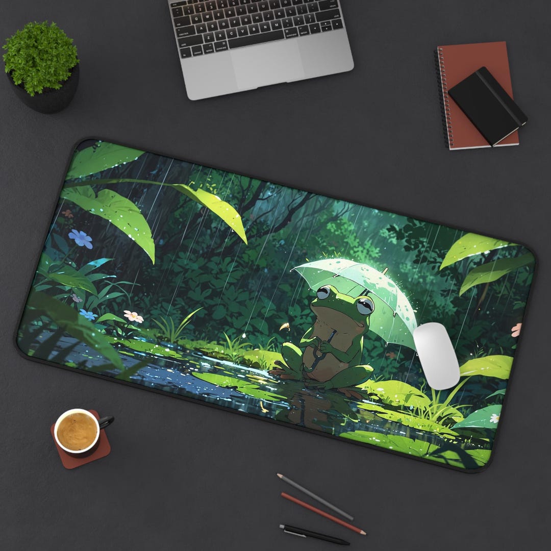 Frog Desk Mat, RGB Frog Pond Design, Kawaii Mousepad, Cute Desk ...