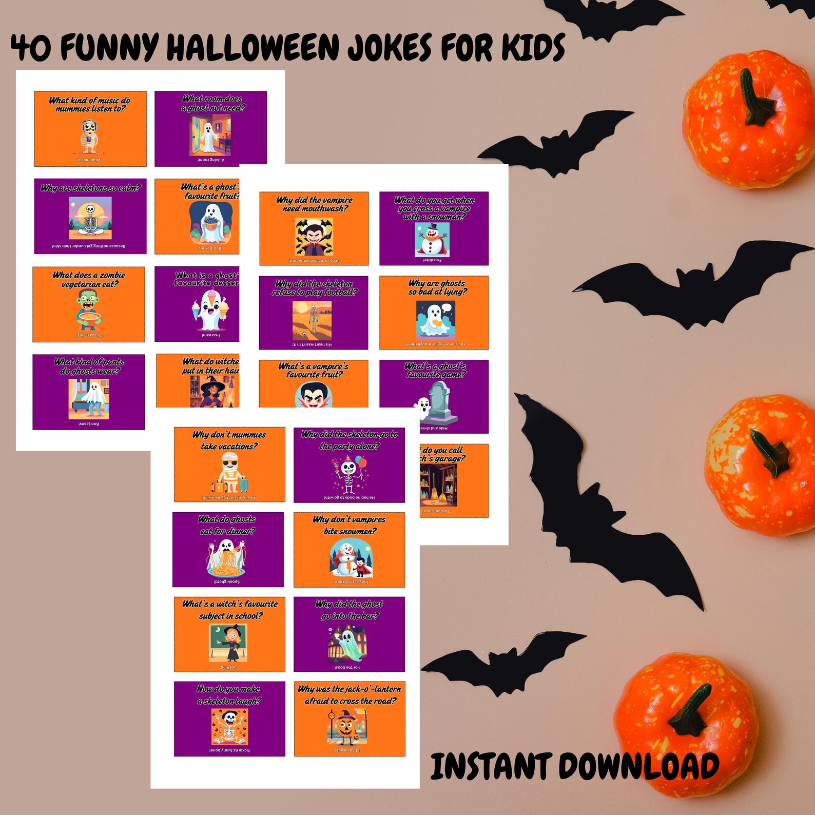 40 Halloween Joke Cards for Kids Fun & Spooky Printable Notes Lunchbox ...