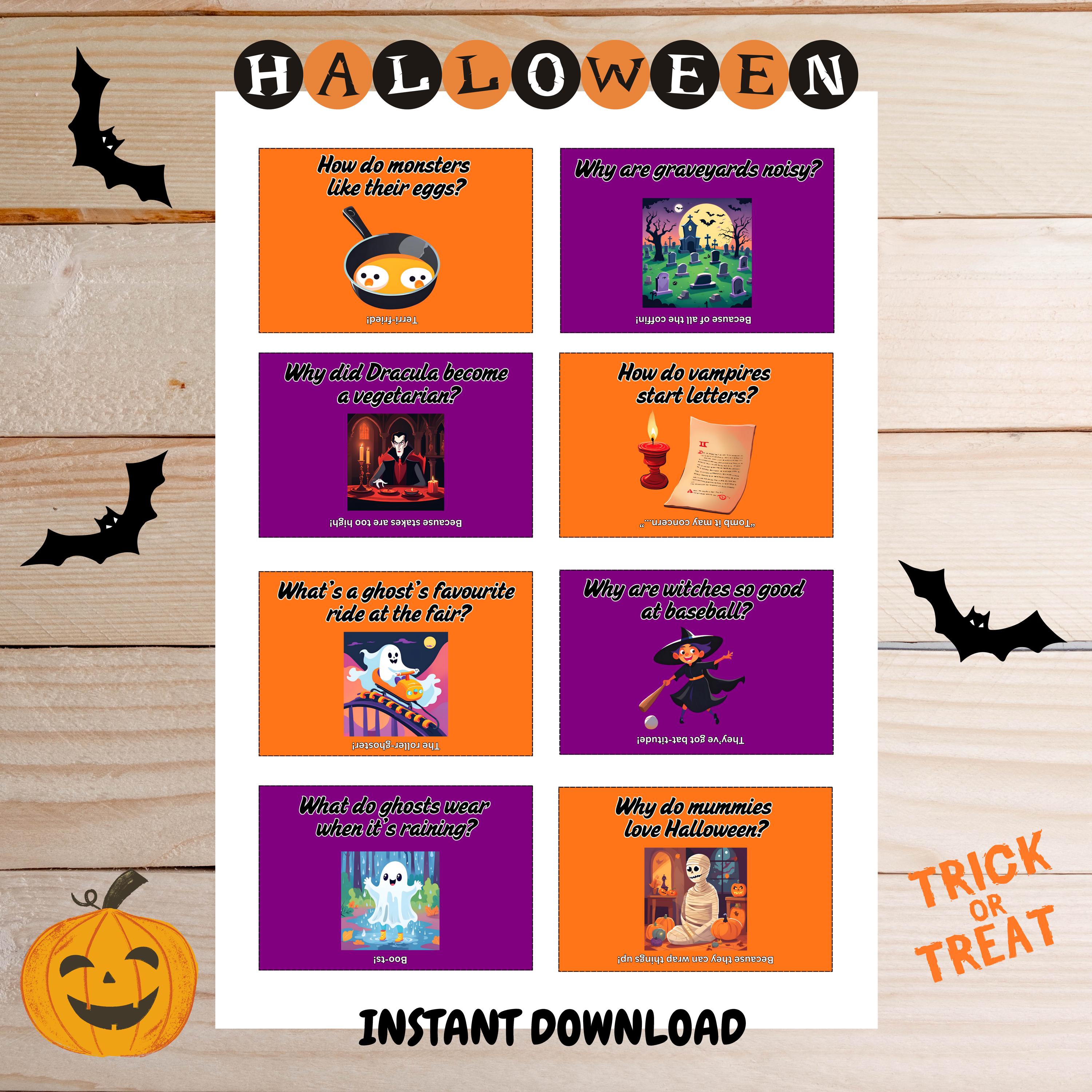 40 Halloween Joke Cards for Kids Fun & Spooky Printable Notes Lunchbox ...