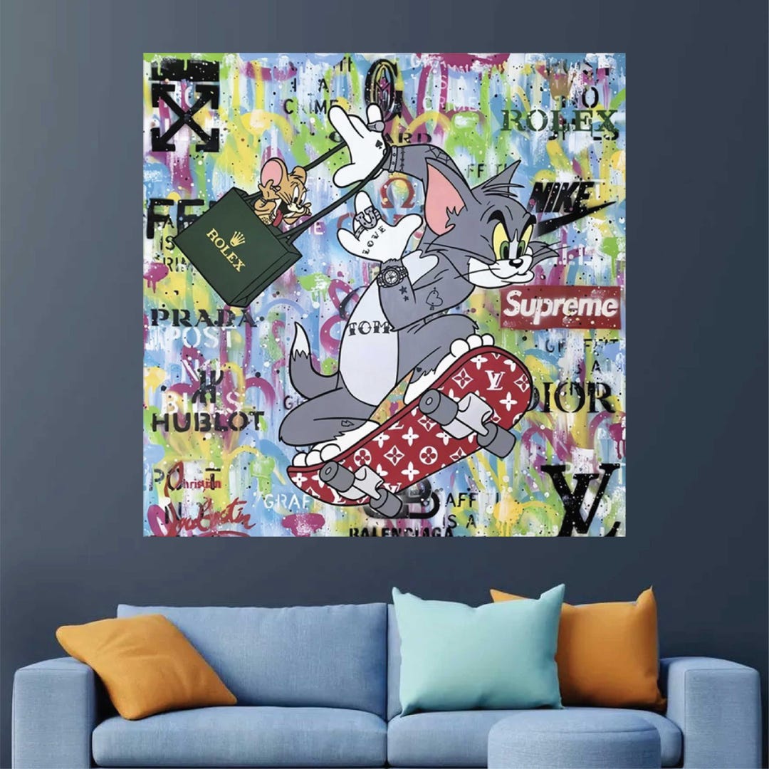 Tom and Jerry Pop Art Graffiti Canvas Print, Banksy Art, Tom and Jerry ...