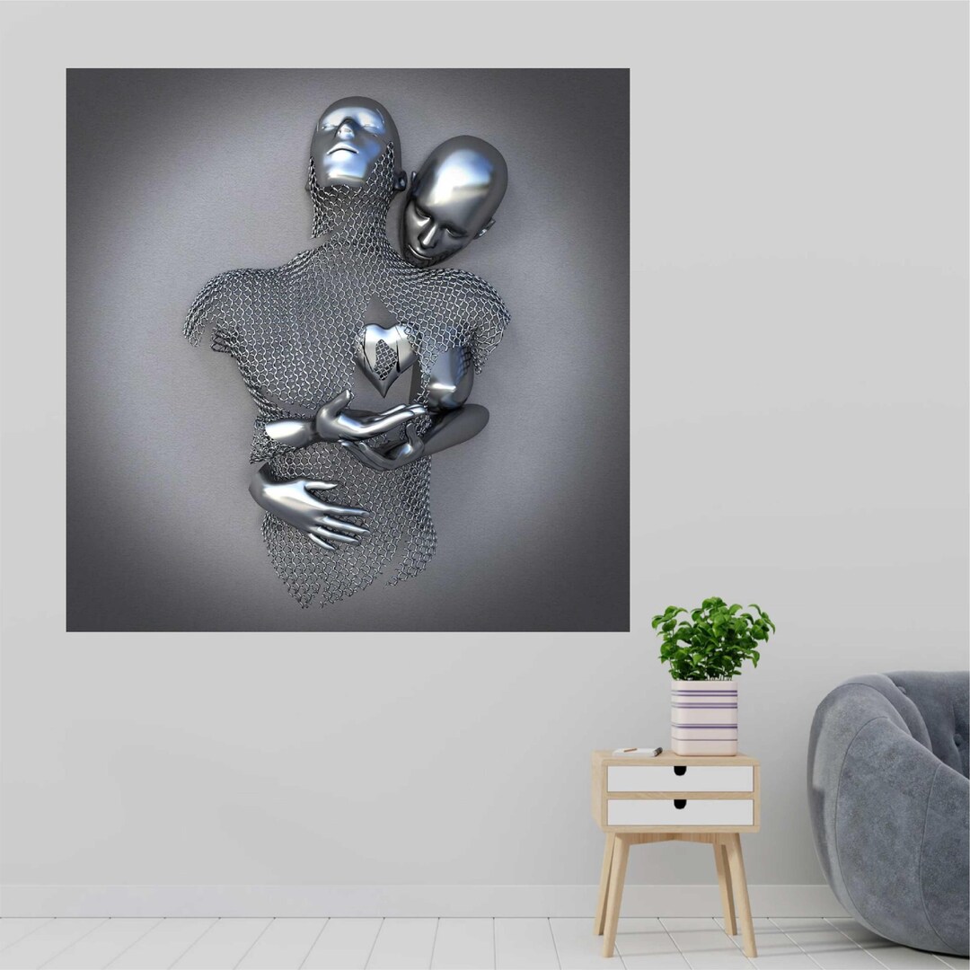 3d Silver Human Canvas, Gray and Silver Poster, Silver Art, Abstract ...