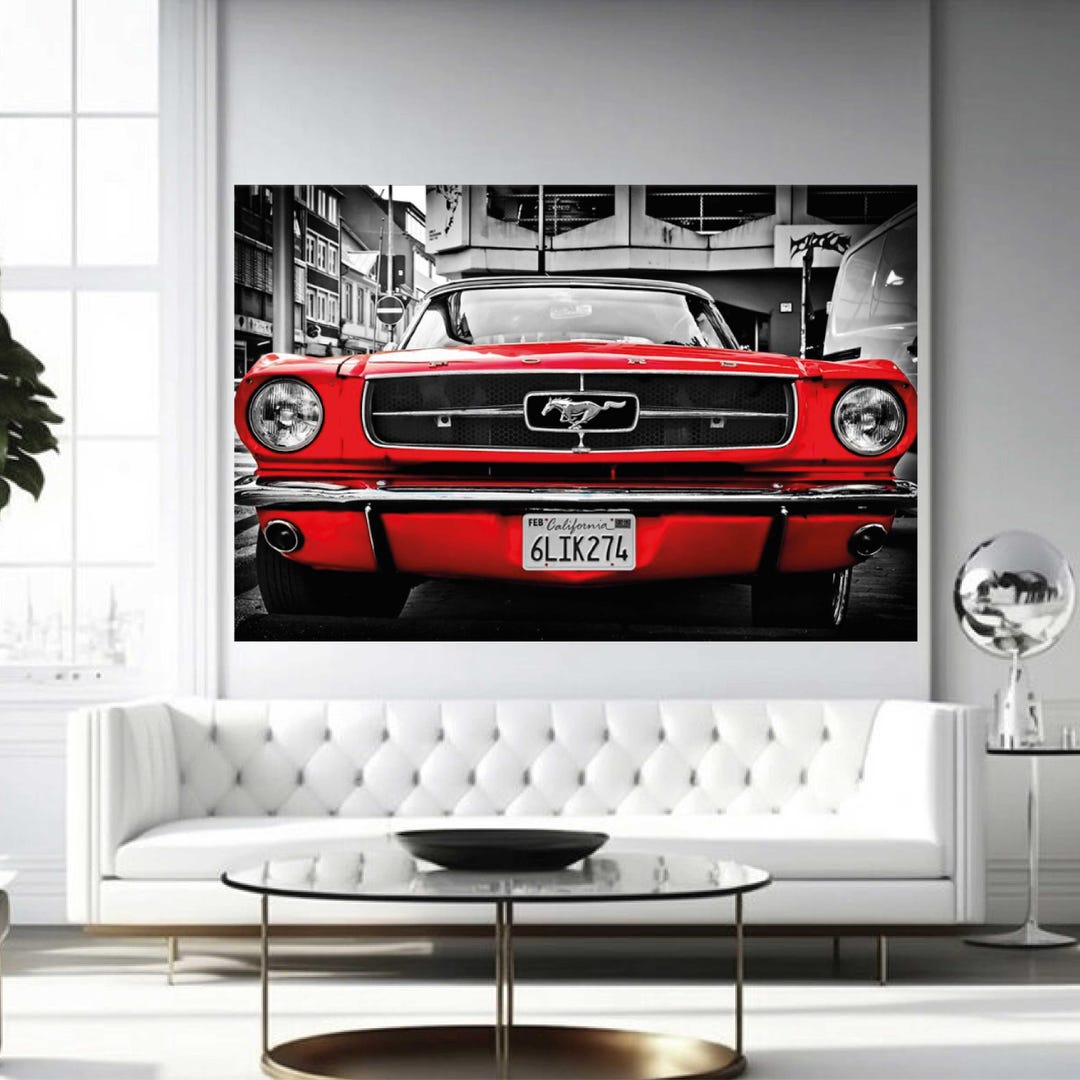 Ford Mustang Canvas Wall Art Red Car Print Classic Car Wall Art Hot Rod ...