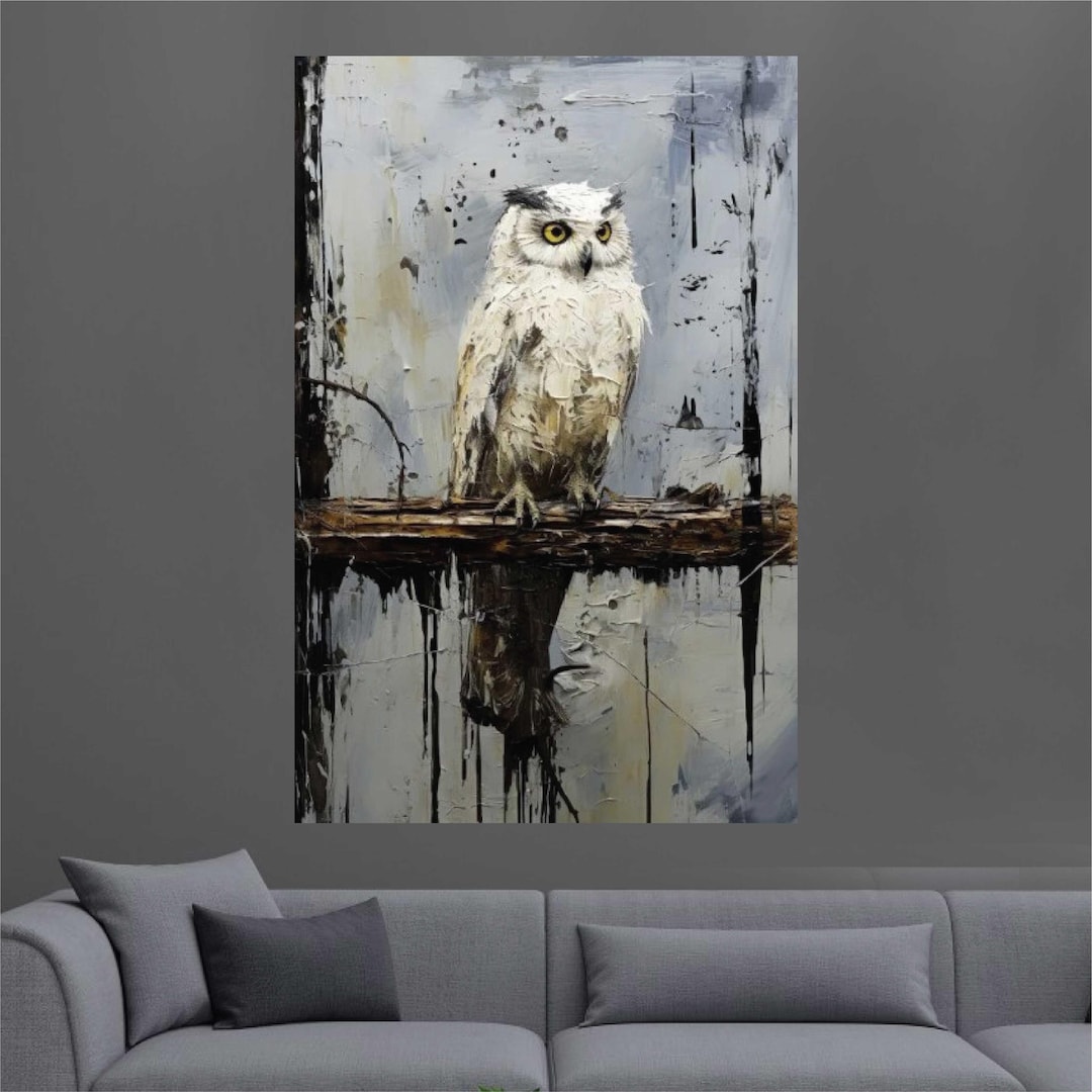 White Owl Canvas Wall Art, Owl Art, Bird Art, Hangable Owl Canvas Art ...