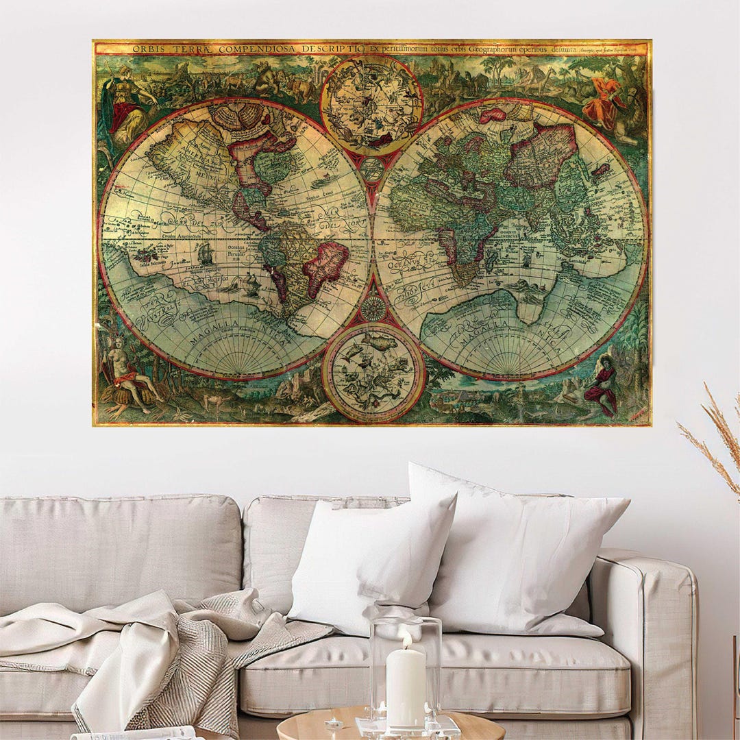 Vintage World Map, World Map Poster, Antique Style World Map, Noua ...