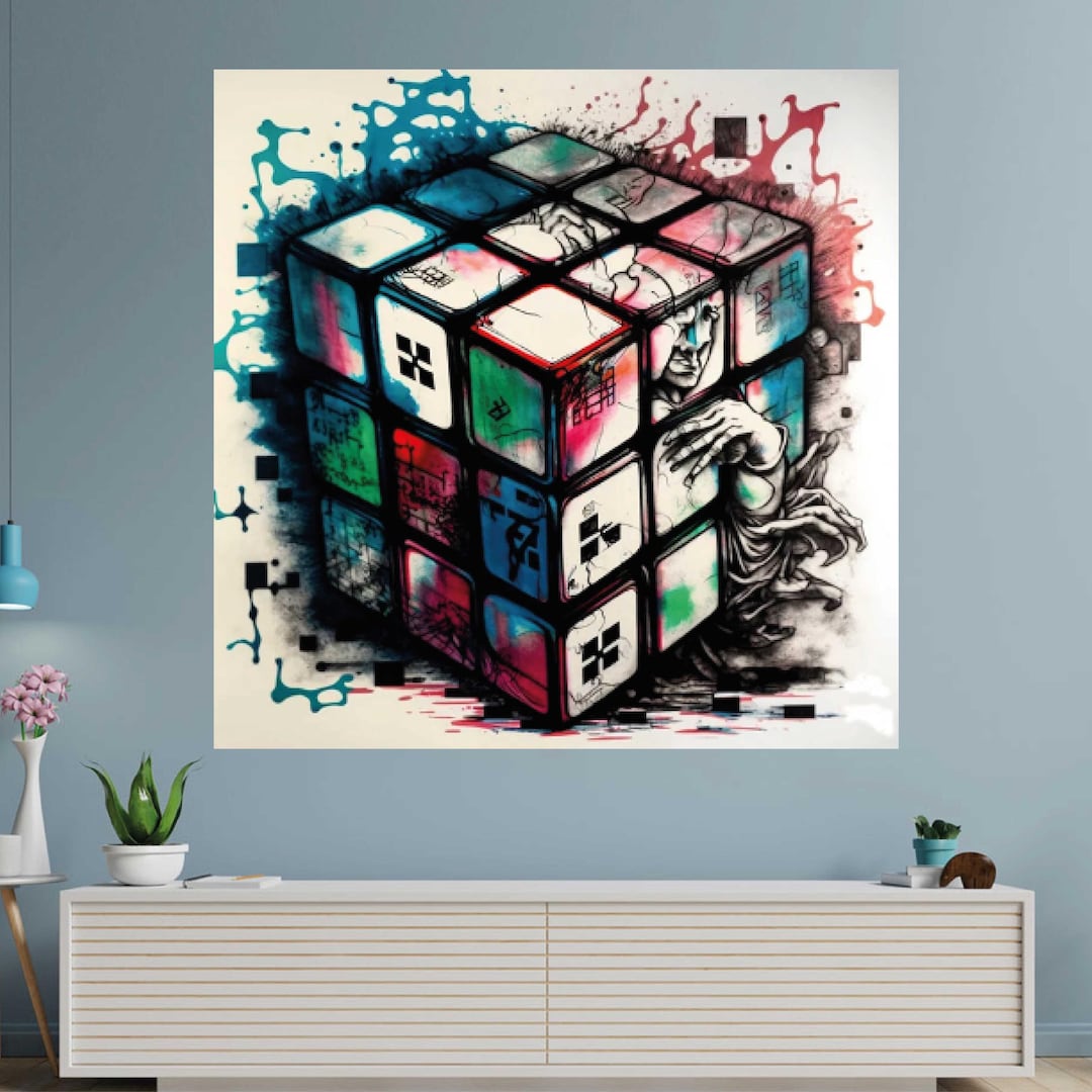 Rubik's Cube Canvas, Brain Teaser Art, Cube Wall Art, Wall Art, Cube ...