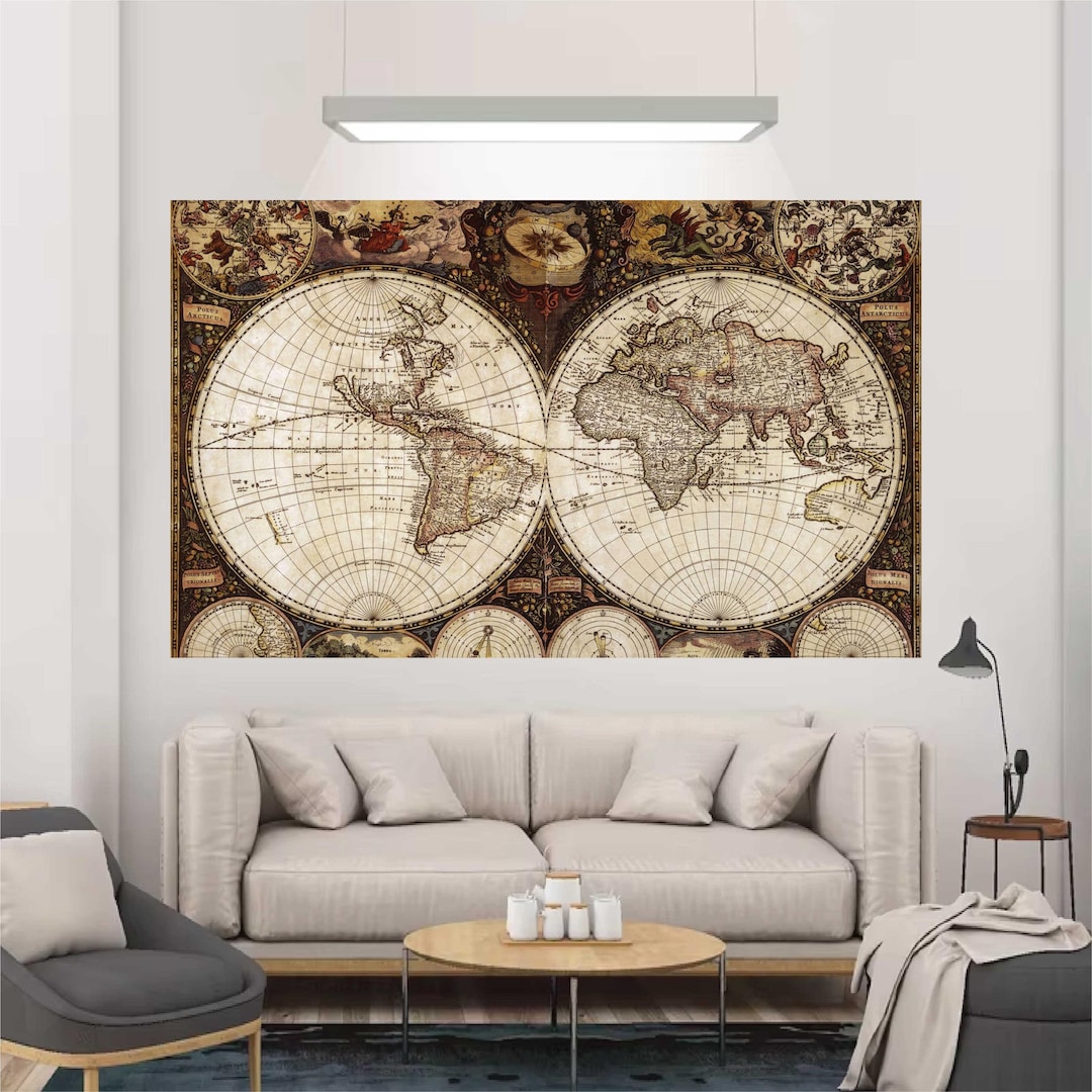 Vintage World Map, World Map Poster, Antique Style World Map, Noua ...