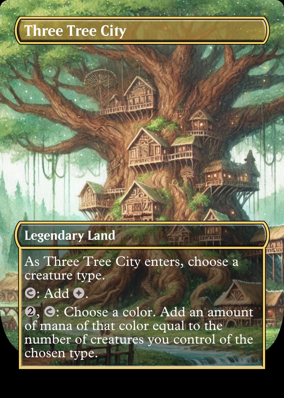 Three Tree City Borderless Art MTG Custom Altered Art Game Card Proxy ...