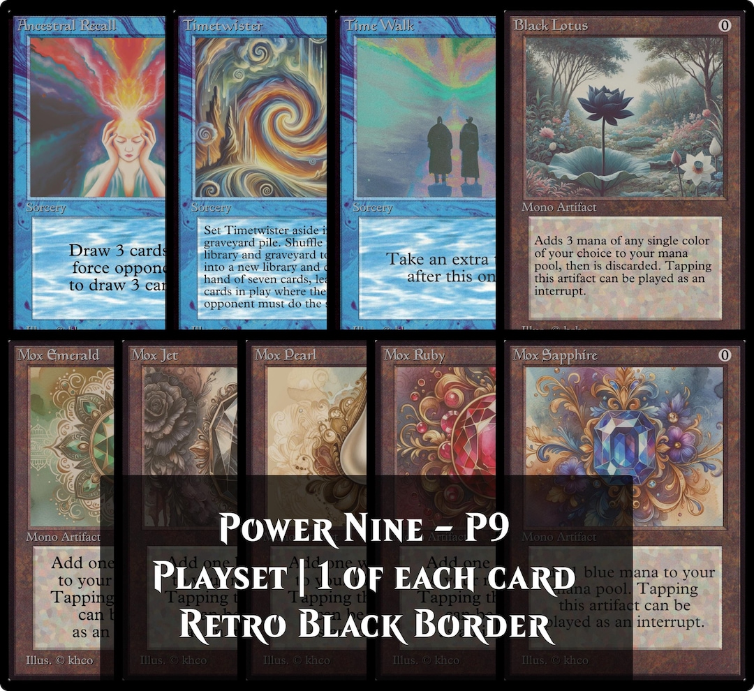 Power Nine P9 Playset Retro Alpha Black Border MTG Custom Altered Art ...