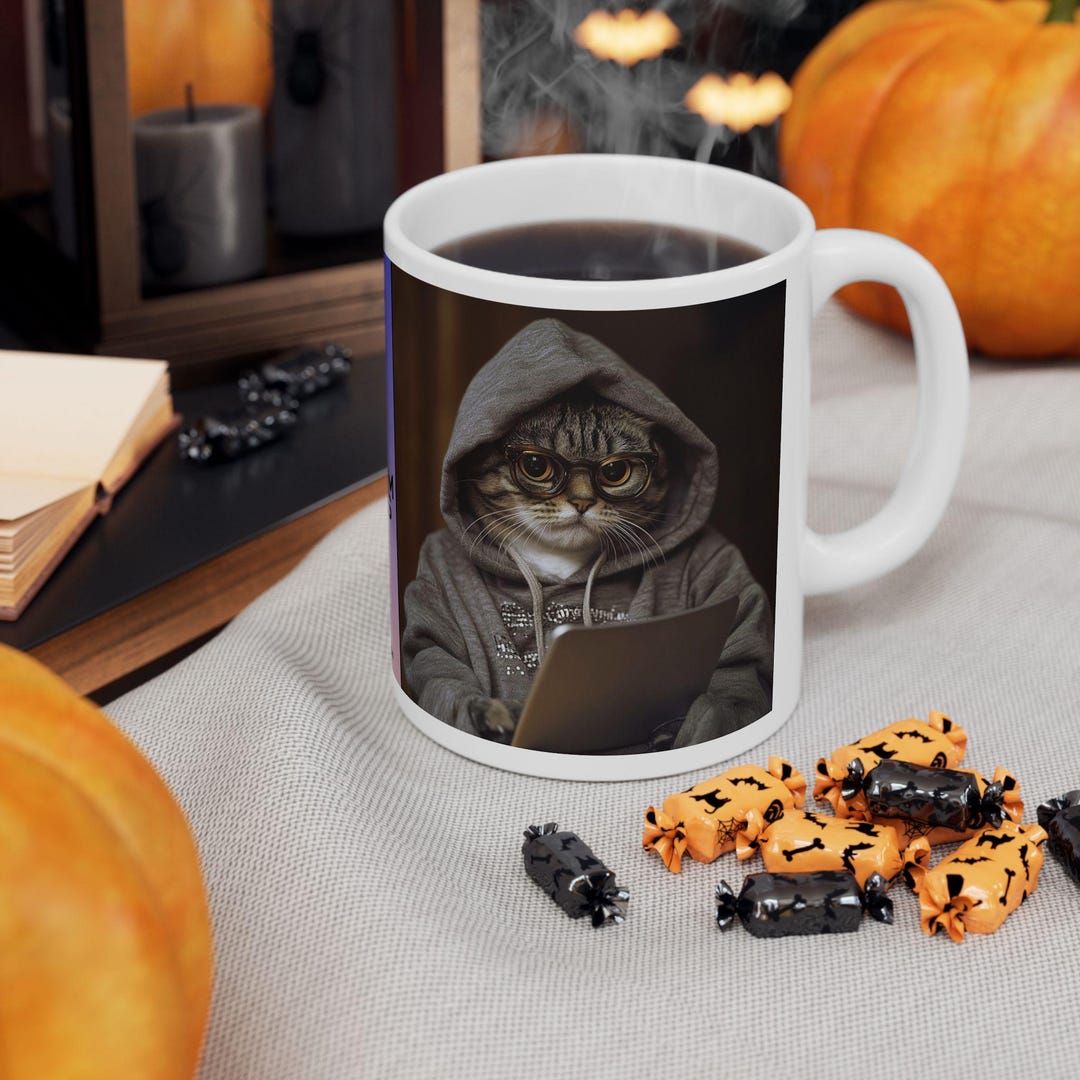Programmer Halloween Cat Mug, Funny Spooky Cat Coding Coffee Cup for ...
