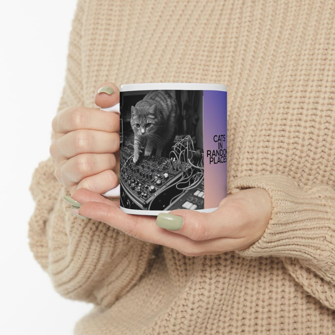 Cat on a Synthesizer Ceramic Mug - Music Lover Gift, Cute Cat Mug, Cat ...