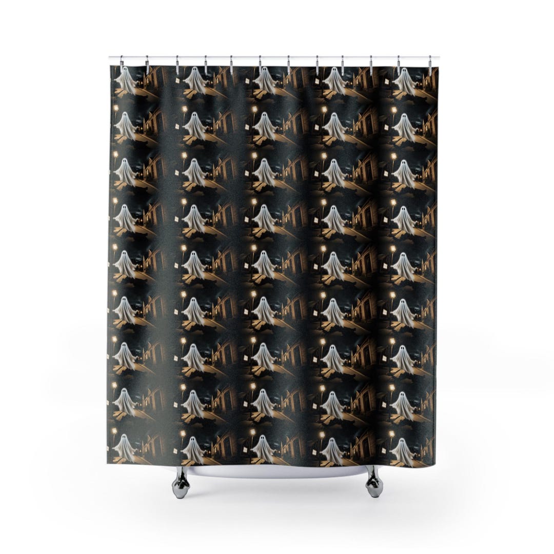 Spooky Halloween Ghost Shower Curtains, Haunted Small Town Bathroom ...