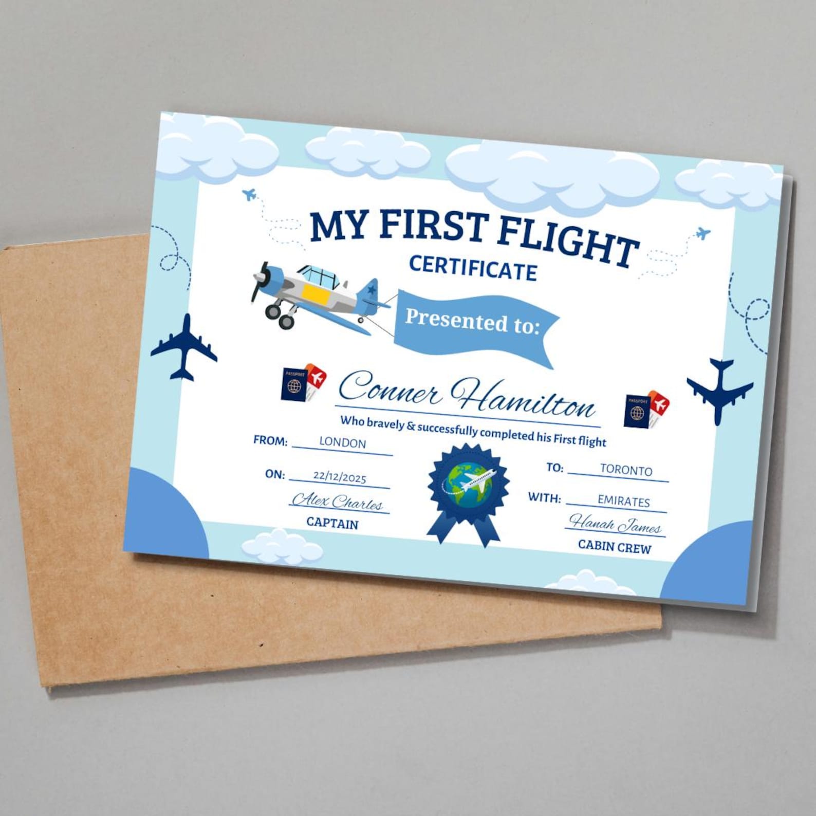 My First Flight Certificate | Baby & Kids Flying Award | Editable ...