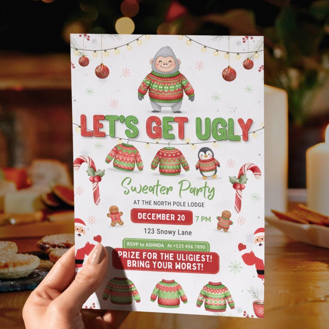 Ugly Sweater Christmas Party Invitation, Festive Xmas Printable (canva ...