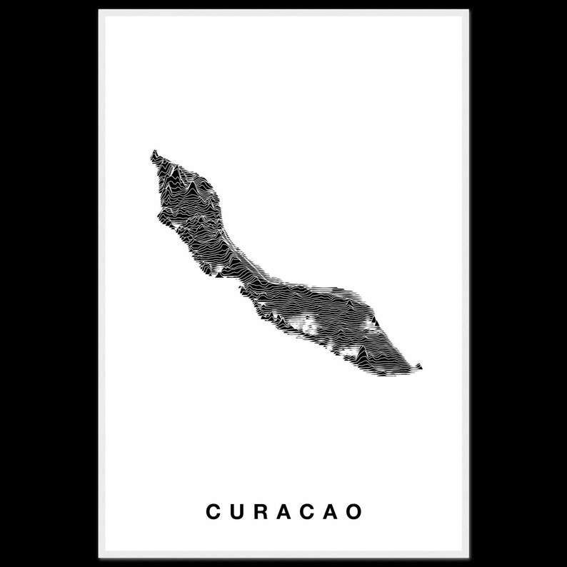 Curacao Elevation Map Poster Print | Minimalist Topographic Relief Wall ...