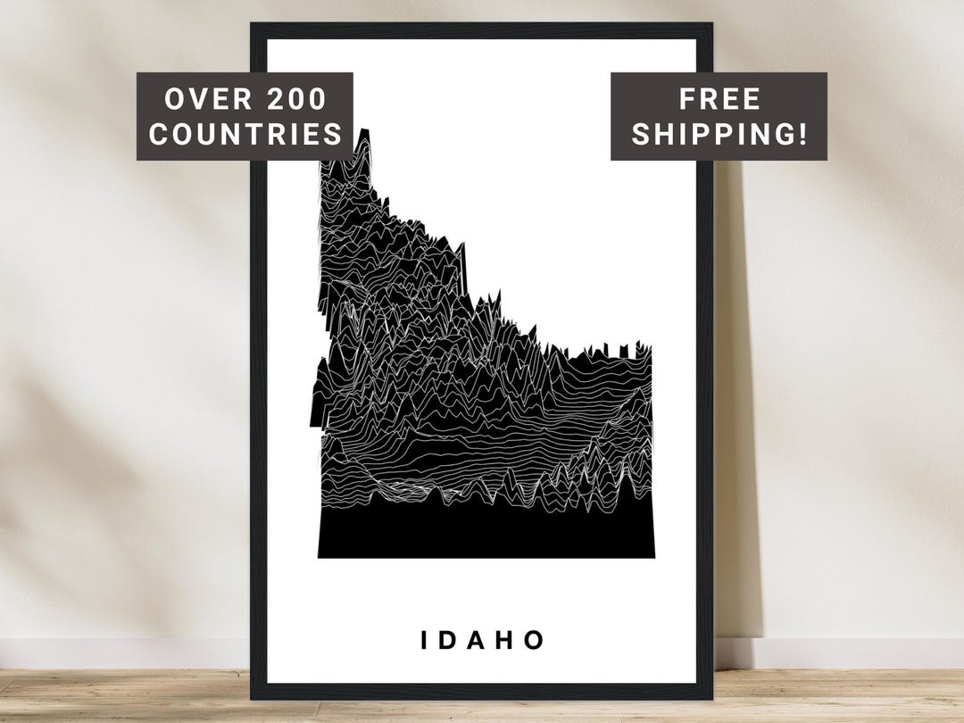 Idaho Elevation Map Poster Print | Minimalist Topographic Relief Wall ...