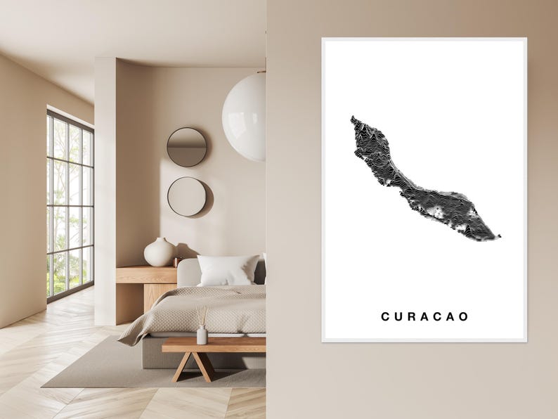 Curacao Elevation Map Poster Print | Minimalist Topographic Relief Wall ...