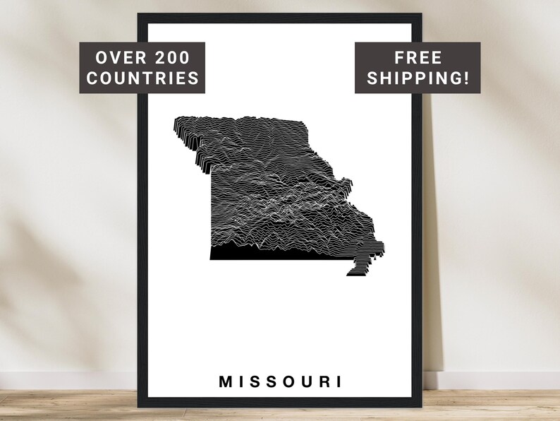 Missouri Elevation Map Poster Print | Minimalist Topographic Relief ...