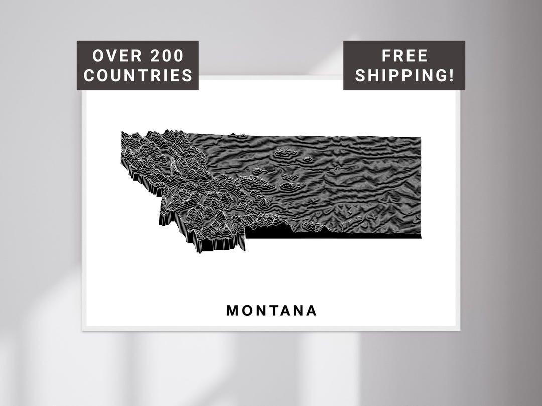 Montana Elevation Map Poster Print | Minimalist Topographic Relief Wall ...