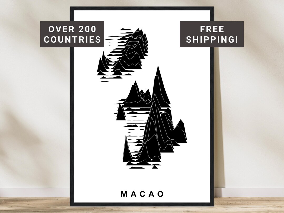 Macao Elevation Map Poster Print | Minimalist Topographic Relief Wall ...