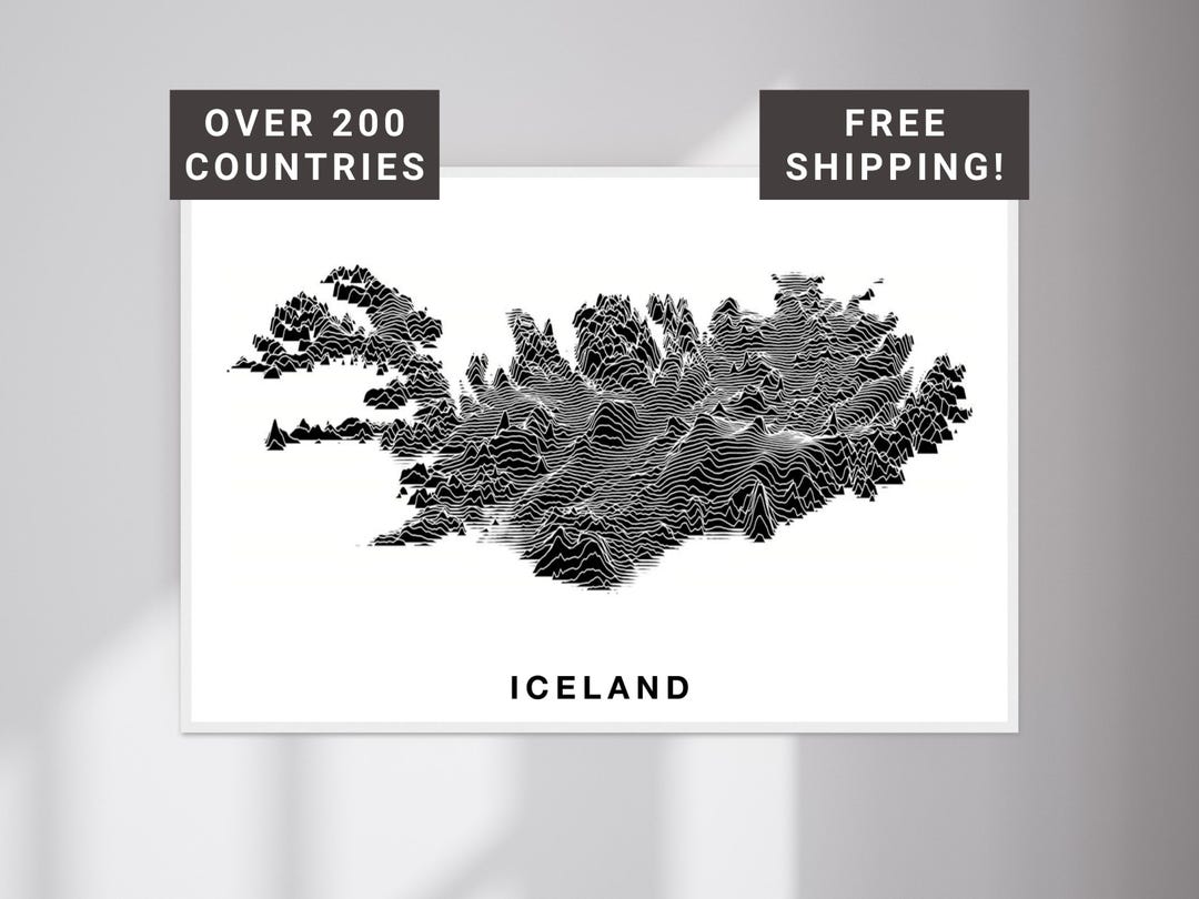 Iceland Elevation Map Poster Print | Minimalist Topographic Relief Wall ...