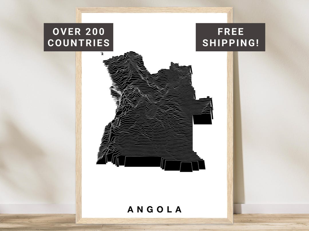 Angola Elevation Map Poster Print | Minimalist Topographic Relief Wall ...