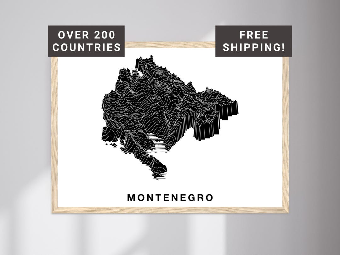 Montenegro Elevation Map Poster Print | Minimalist Topographic Relief ...